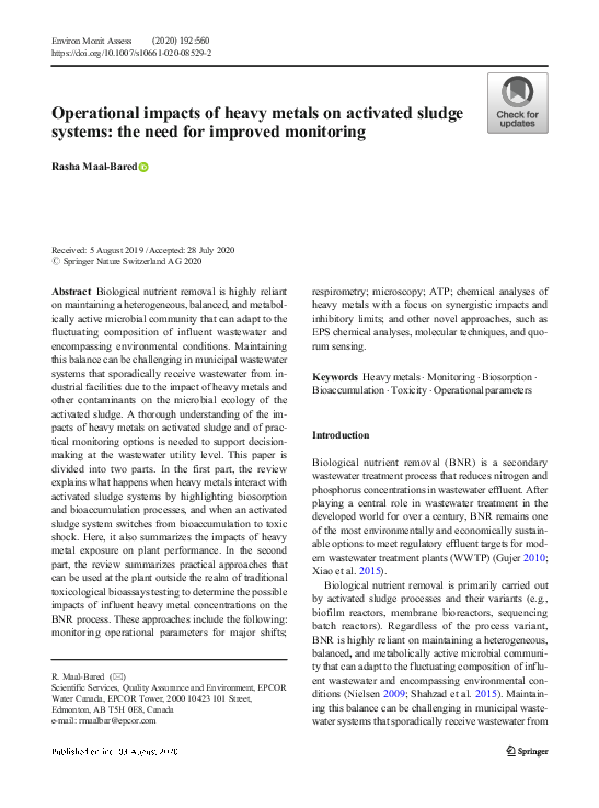 (PDF) Operational impacts of heavy metals on activated sludge systems ...