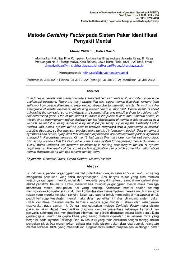 (PDF) Metode Certainty Factor pada Sistem Pakar Identifikasi Penyakit ...