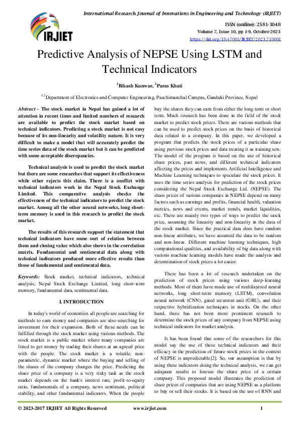(PDF) Predictive Analysis of NEPSE Using LSTM and Technical Indicators