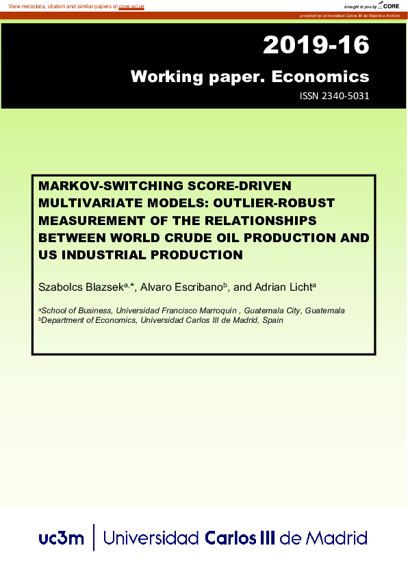 Pdf Markov Switching Score Driven Multivariate Models Outlier Robust Measurement Of The