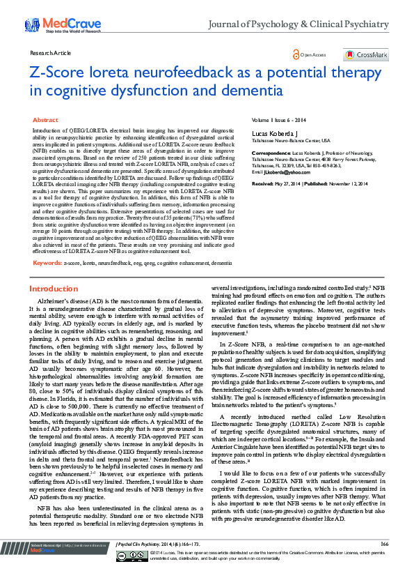 (PDF) Z-Score LORETA Neurofeedback as a Potential Therapy in Cognitive ...