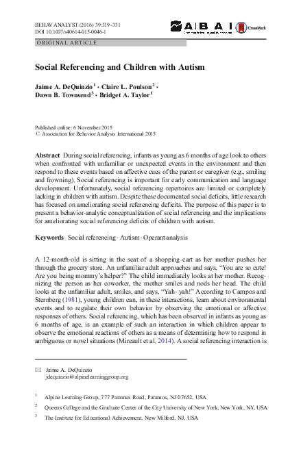 (PDF) Social Referencing and Children with Autism | Dawn Townsend ...