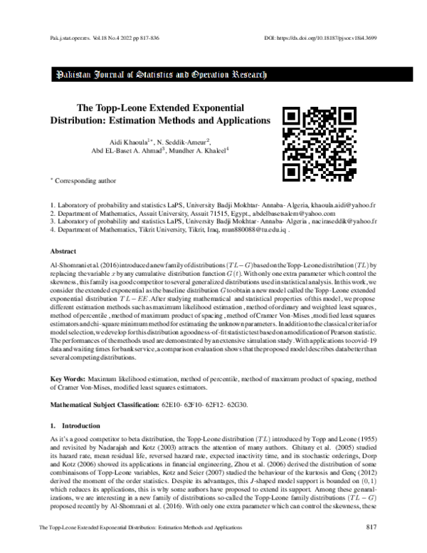 Pdf The Topp Leone Extended Exponential Distribution Statistical
