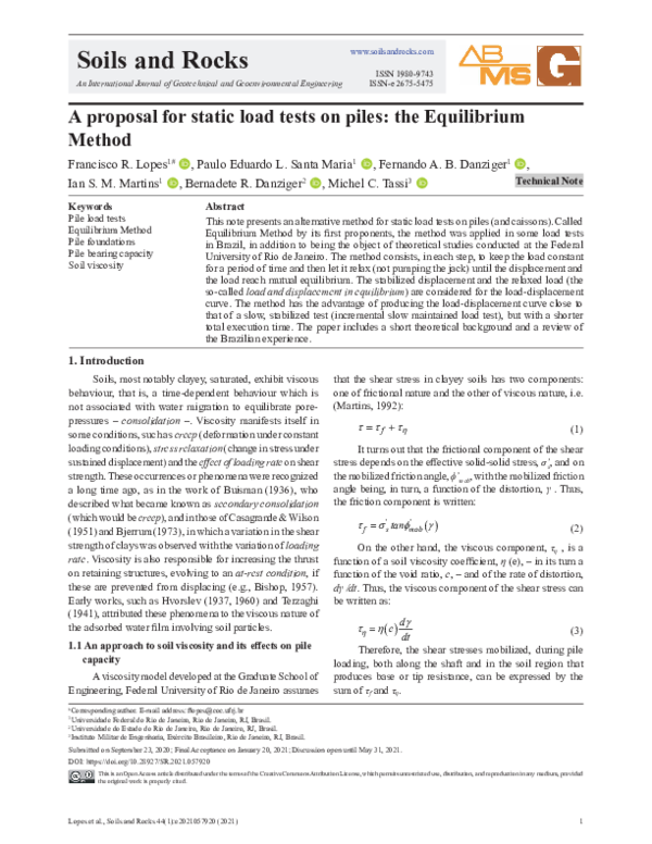 (PDF) A proposal for static load tests on piles: the Equilibrium Method