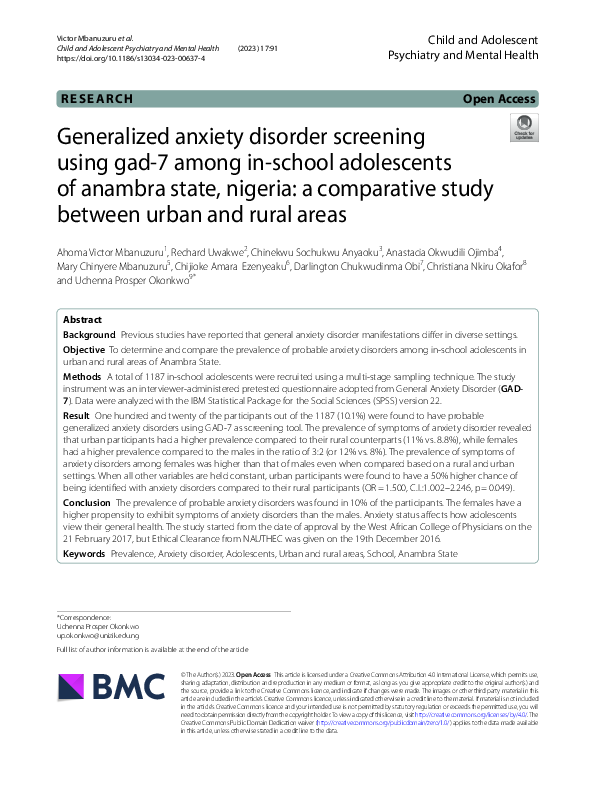 (PDF) Generalized anxiety disorder screening using gad-7 among in ...