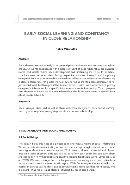 (PDF) Early Social Learning and Constancy in Close Relationship