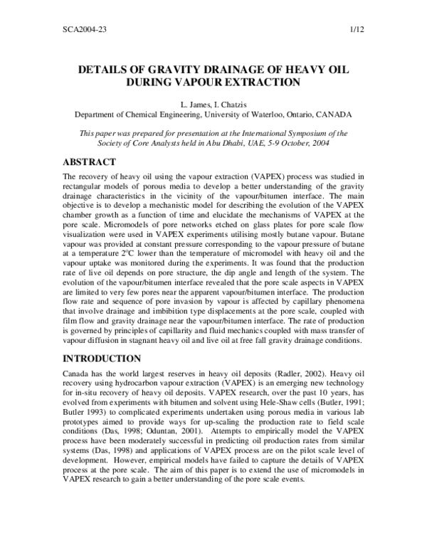 (PDF) Details of Gravity Drainage of Heavy Oil During Vapour Extraction