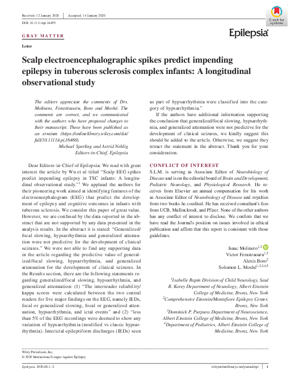 (PDF) Scalp electroencephalographic spikes predict impending epilepsy in tuberous sclerosis ...
