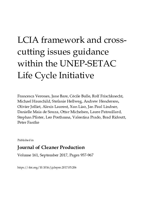 (PDF) LCIA framework and cross-cutting issues guidance within the UNEP ...