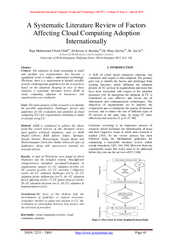 (PDF) A Systematic Literature Review of Factors Affecting Cloud Computing Adoption Internationally