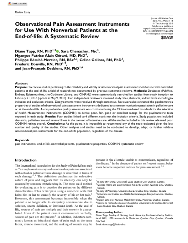 (PDF) Observational Pain Assessment Instruments for Use With Nonverbal ...