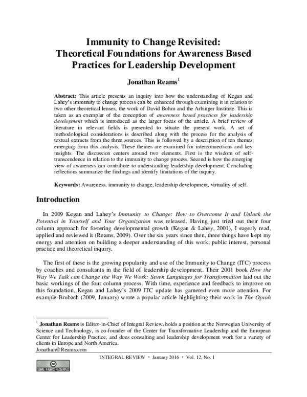 (PDF) Immunity to Change Revisited: Theoretical Foundations for ...