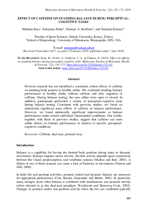 (PDF) Effect of caffeine on standing balance during perceptual-cognitive tasks | süleyman patlar ...