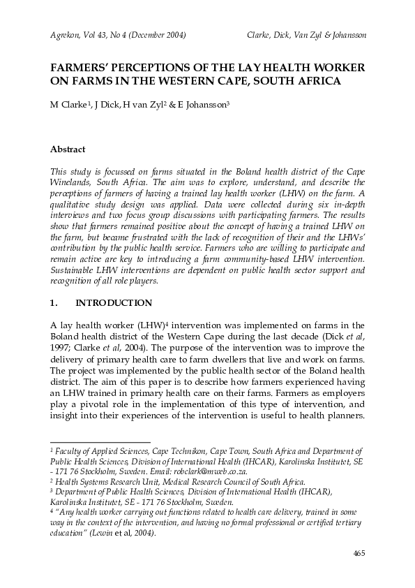 (PDF) Farmers' Perceptions of the Lay Health Worker on Farms in the ...