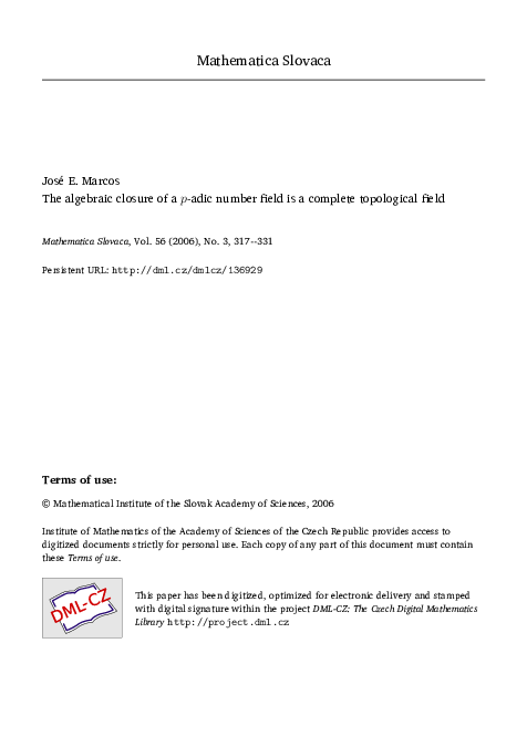 (PDF) The algebraic closure of a p-adic number field is a complete ...