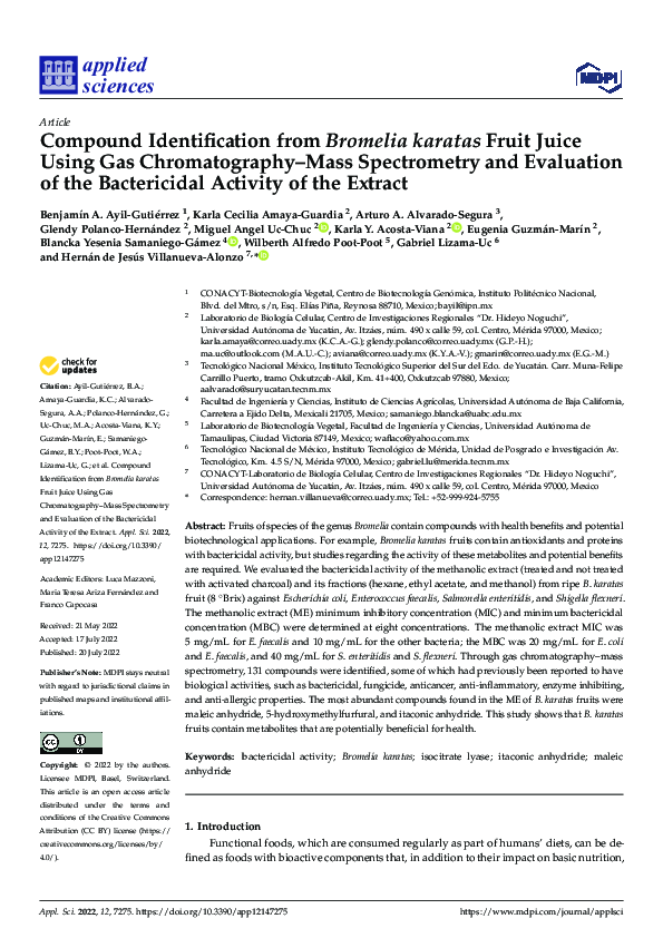 (PDF) Compound Identification from Bromelia karatas Fruit Juice Using ...