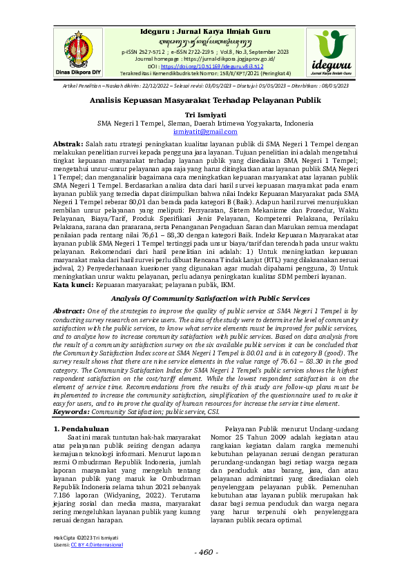 (PDF) Analisis Kepuasan Masyarakat terhadap Pelayanan Publik