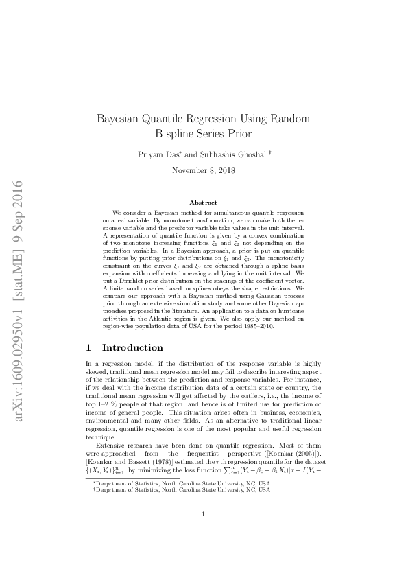 (PDF) Bayesian quantile regression using random B-spline series prior