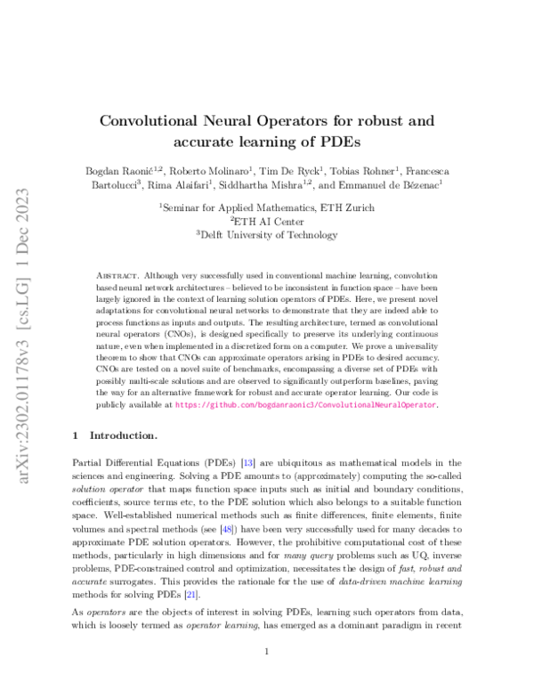 (PDF) Convolutional Neural Operators for robust and accurate learning ...