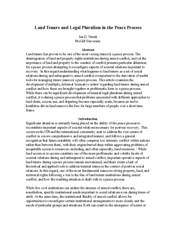 (PDF) Land Tenure and Legal Pluralism in the Peace Process