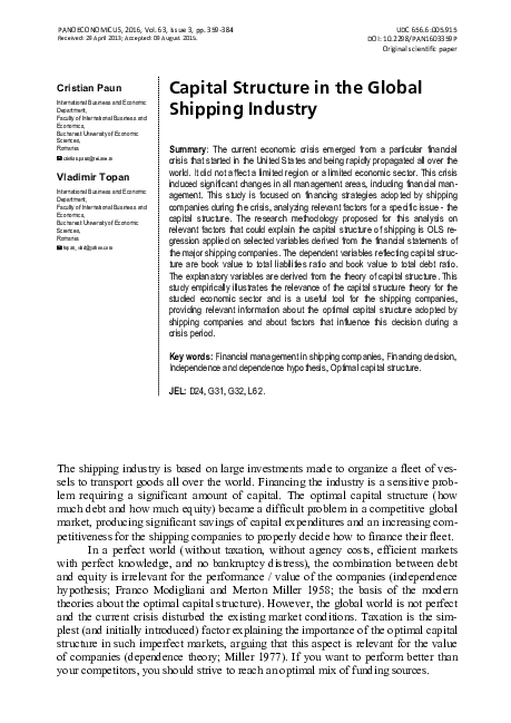 (PDF) Capital structure in the global shipping industry