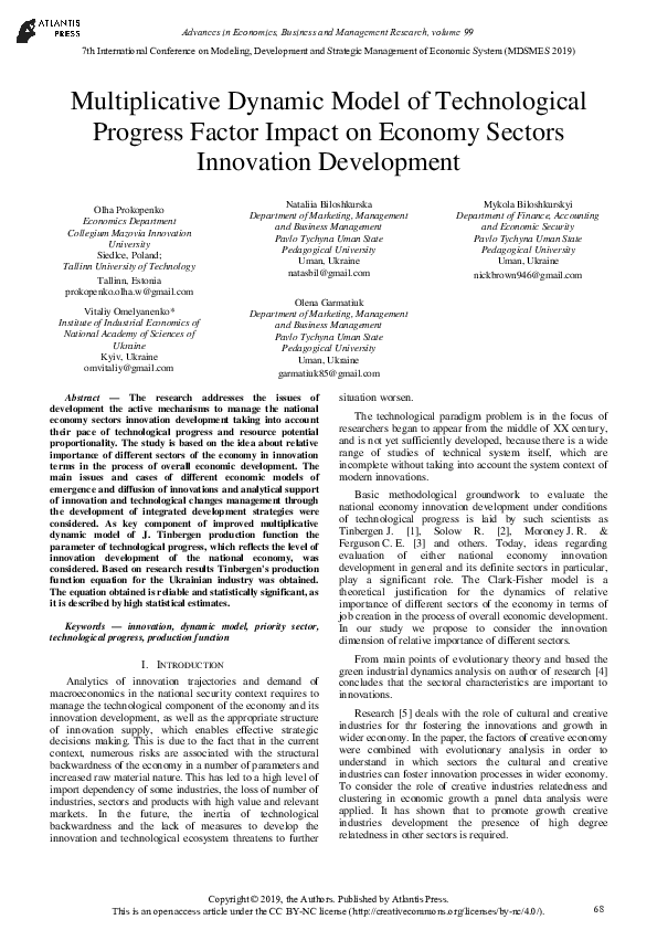 (PDF) Multiplicative Dynamic Model of Technological Progress Factor Impact on Economy Sectors ...