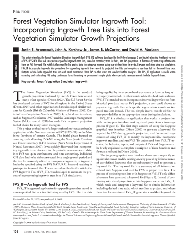 (PDF) Forest Vegetation Simulator Ingrowth Tool: Incorporating Ingrowth ...