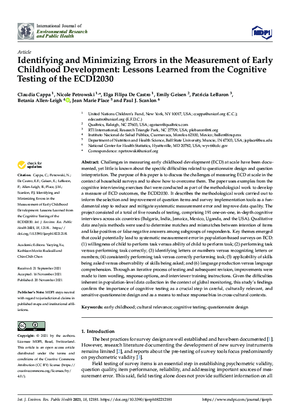 (PDF) Identifying and Minimizing Errors in the Measurement of Early Childhood Development ...