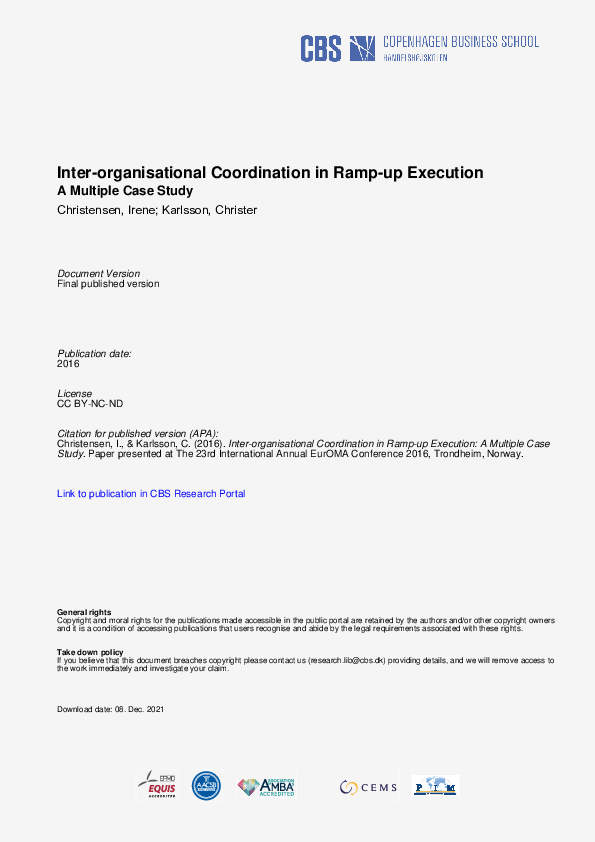(PDF) Inter-Organisational Coordination in Ramp-Up Execution: A ...