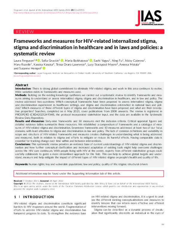 (PDF) Frameworks and measures for HIV‐related internalized stigma ...