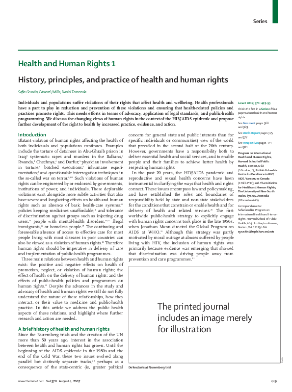 (PDF) Health and Human Rights 1 History, principles, and practice of ...