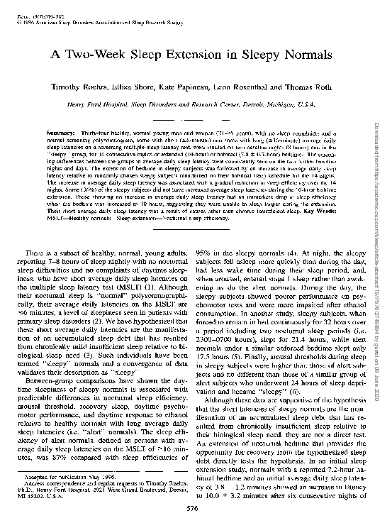 (PDF) A Two-Week Sleep Extension in Sleepy Normals