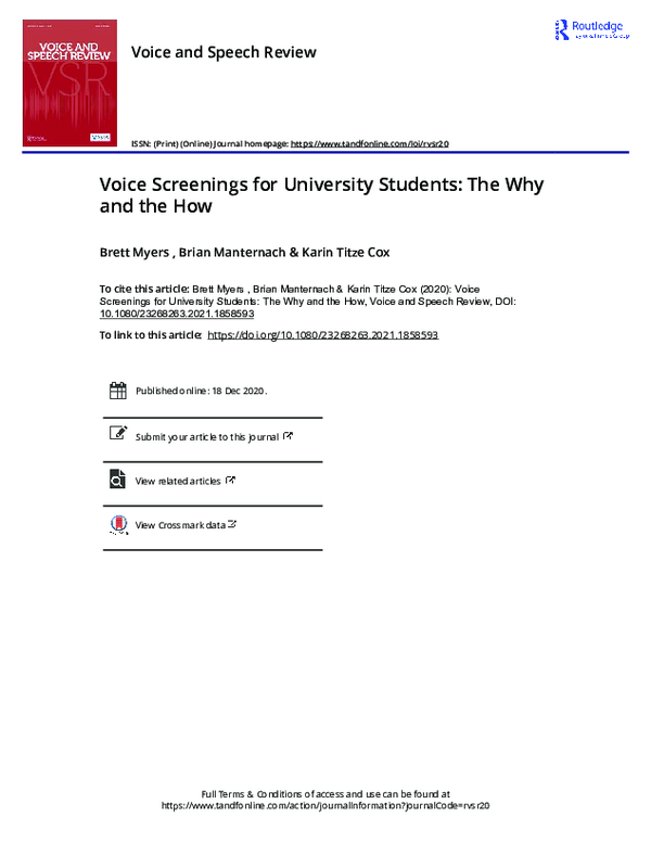 (PDF) Voice Screenings for University Students: The Why and the How ...
