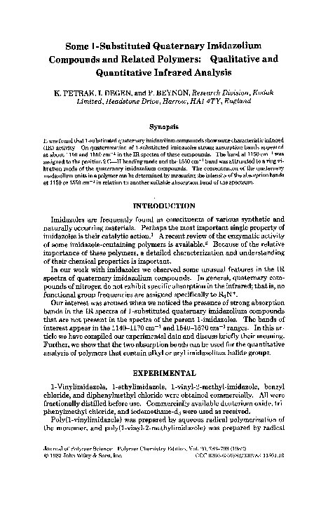 Some 1-substituted quaternary imidazolium compounds and related ...