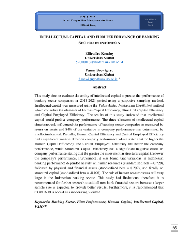 Intellectual Capital and Firm Performance of Banking Sector in Indonesia