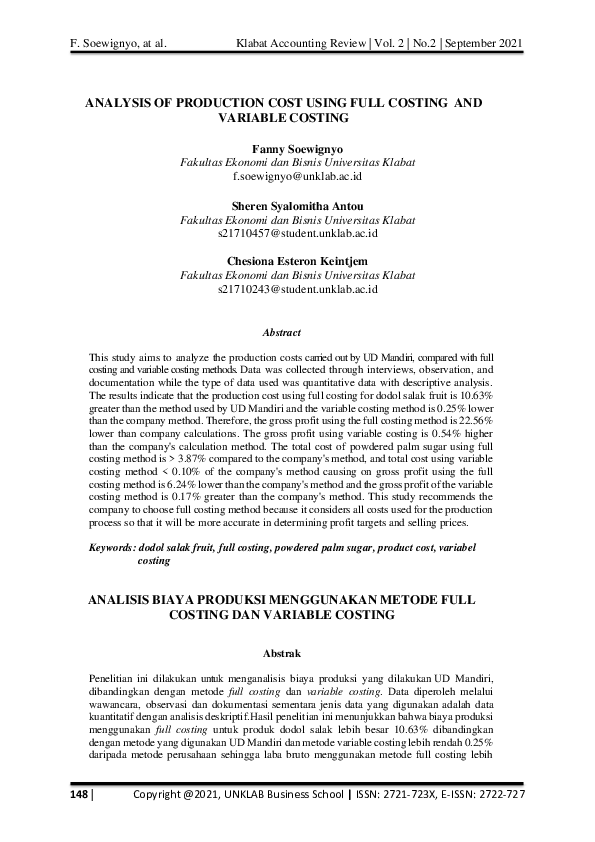 (PDF) Analisis Perhitungan Biaya Produksi Menggunakan Metode Full Costing Dan Variable Costing ...