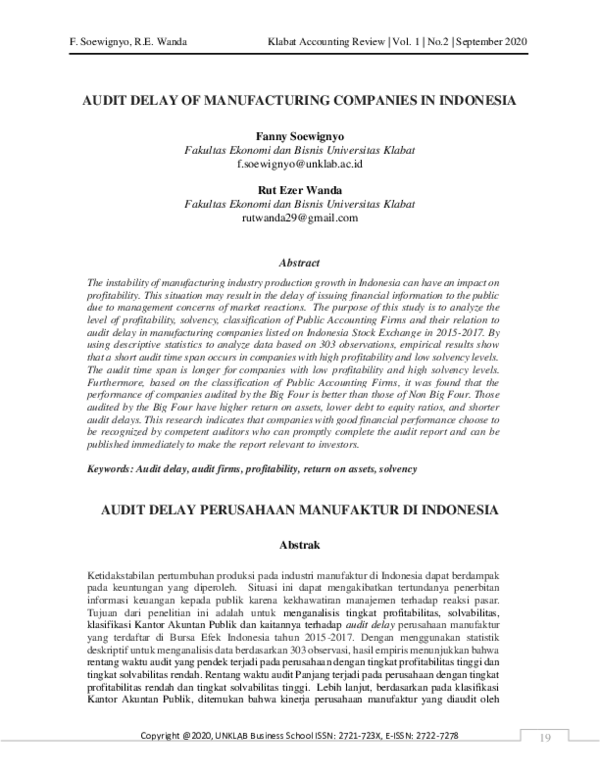 (PDF) Audit Delay Perusahaan Manufaktur DI Indonesia