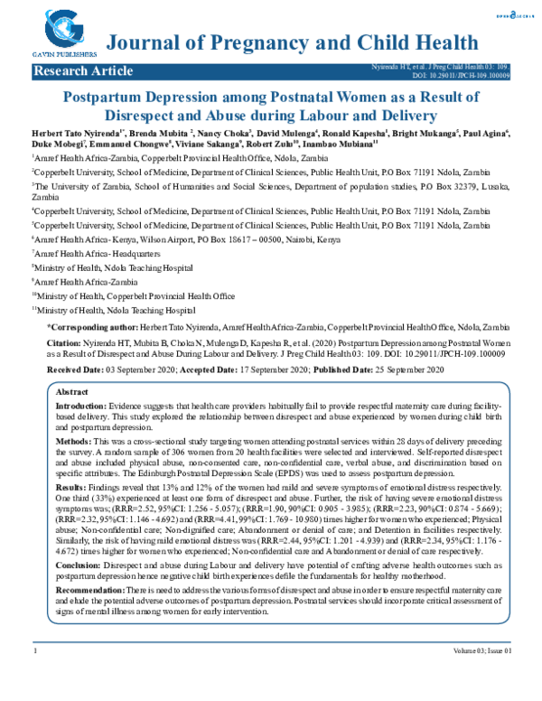 (PDF) Postpartum Depression among Postnatal Women as a Result of ...