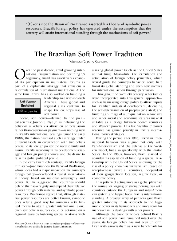 (PDF) The Brazilian Soft Power Tradition