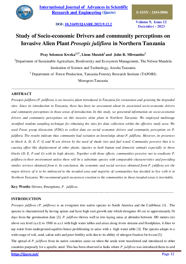 (PDF) Study of Socio-economic Drivers and community perceptions on ...