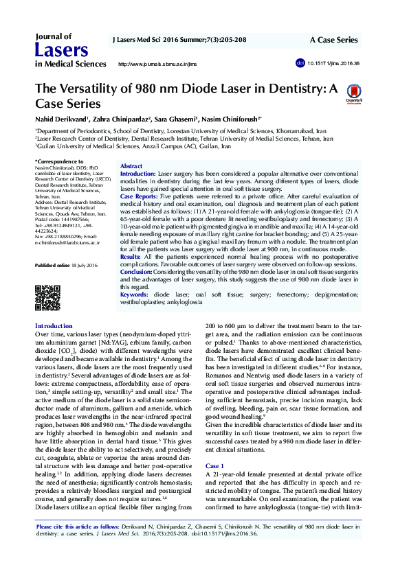 (PDF) The Versatility of 980 nm Diode Laser in Dentistry: A Case Series ...