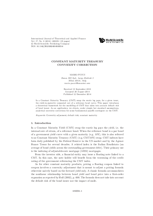 (PDF) Constant Maturity Treasury Convexity Correction