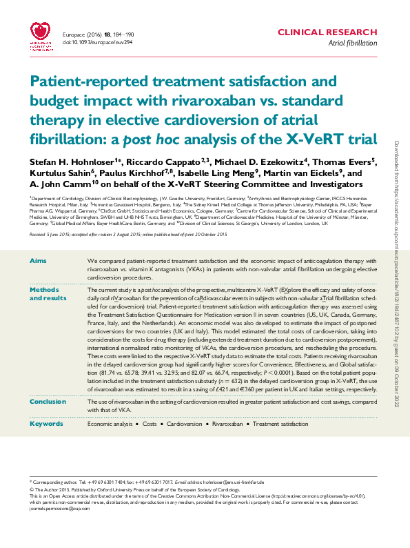 (PDF) Patient-reported treatment satisfaction and budget impact with rivaroxaban vs. standard ...