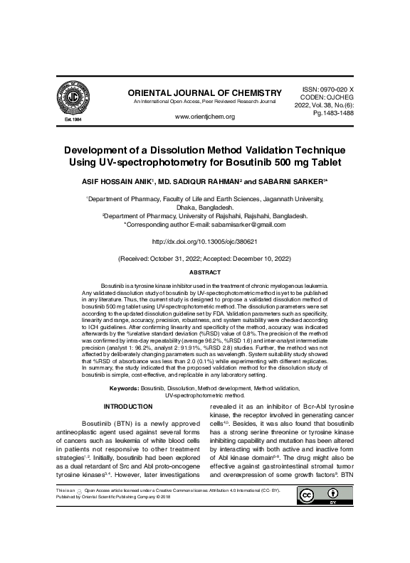 (PDF) Development of a Dissolution Method Validation Technique Using UV-spectrophotometry for ...