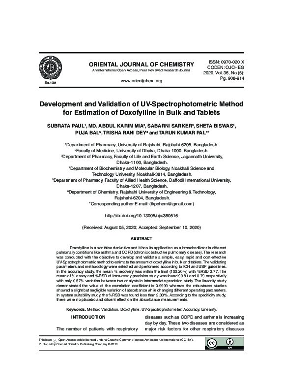 Pdf Development And Validation Of Uv Spectrophotometric Method For