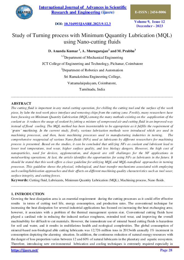 (PDF) Study of Turning process with Minimum Qquantity Lubrication (MQL) using Nano-cutting fluids