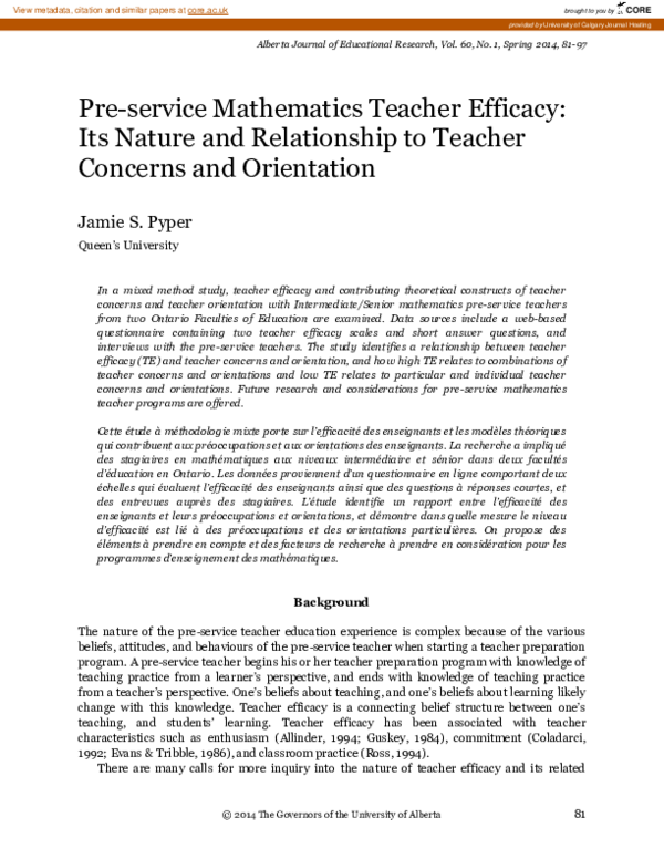(PDF) Pre-Service Mathematics Teacher Efficacy: Its Nature and Relationship to Teacher Concerns ...