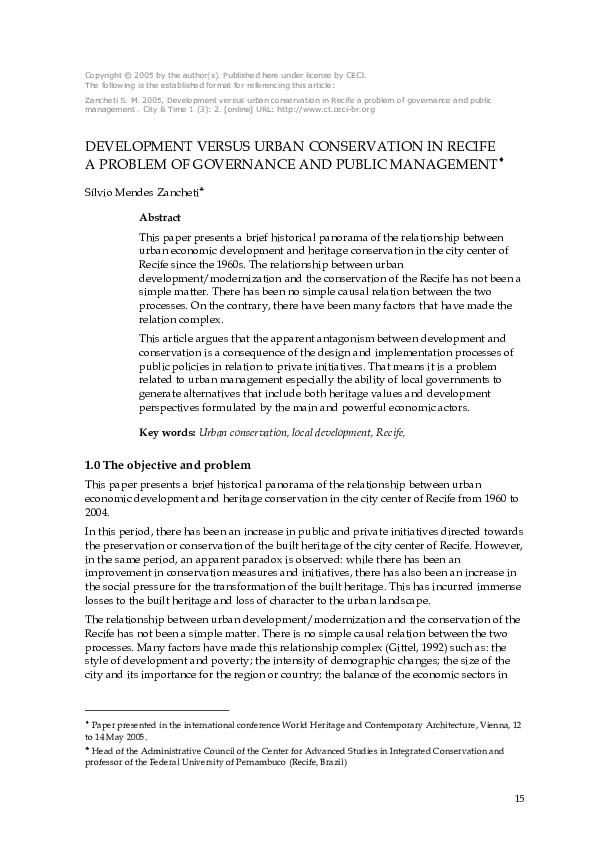 (PDF) Development Versus Urban Conservation in Recife a Problem of ...