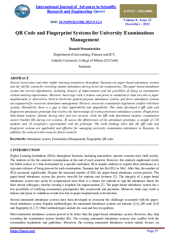 (PDF) QR Code and Fingerprint Systems for University Examinations ...