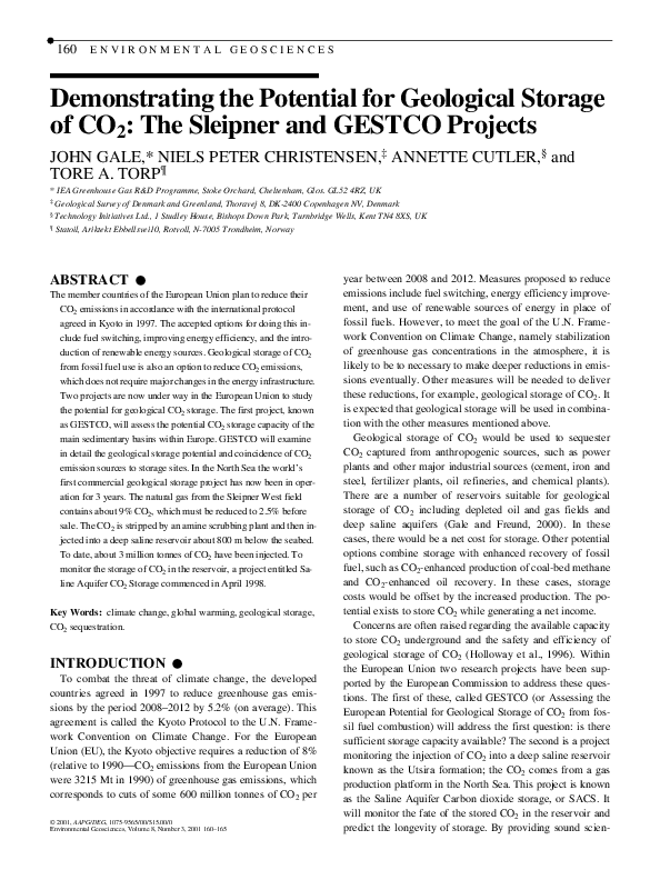 (PDF) Demonstrating the Potential for Geological Storage of CO2: The ...